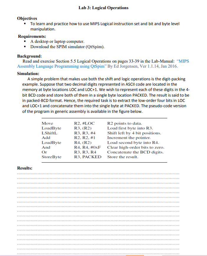 Solved Lab 3: Logical Operations Objectives To learn and | Chegg.com
