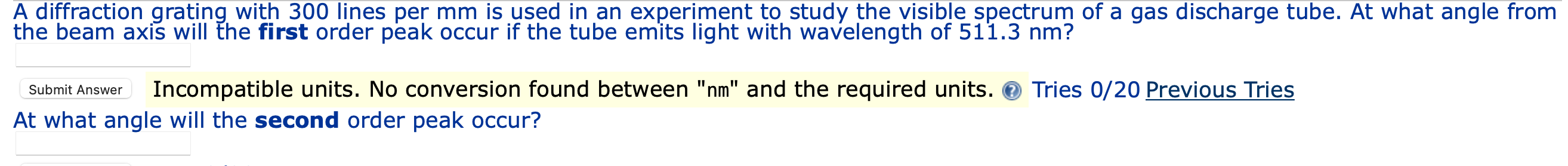 Solved A diffraction grating with 300 lines per mm is used | Chegg.com