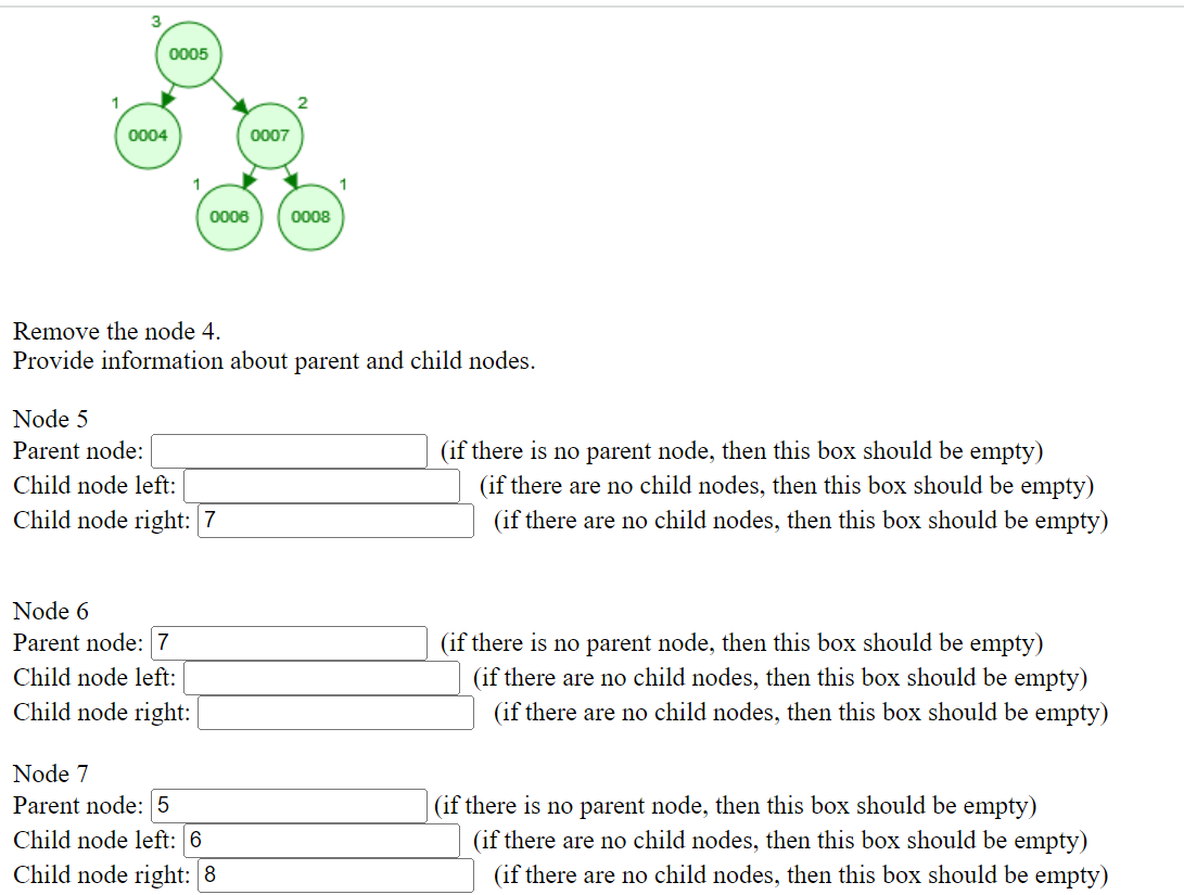 Solved Remove the node 4 . Provide information about parent | Chegg.com