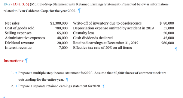 Solved E4.9 (LO 2,3,5) (Multiple-Step Statement with | Chegg.com