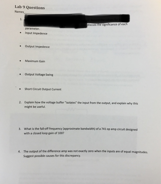 Solved Lab 9 Questions Names 1. discuss the significance of | Chegg.com