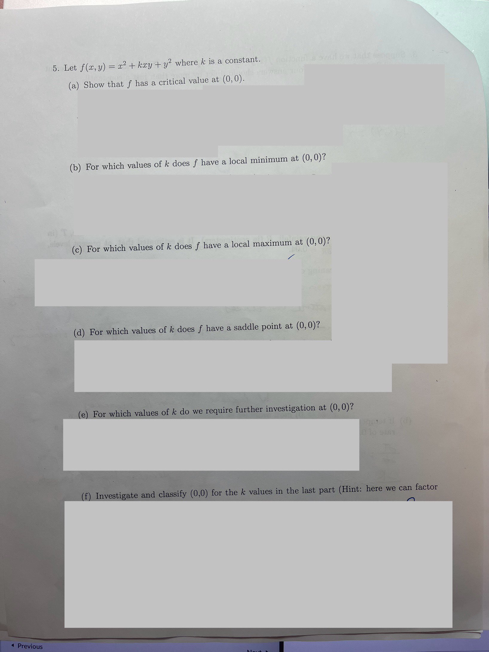 Solved Let f(x,y)=x^2+kxy+y^2 ﻿where k is a constant | Chegg.com