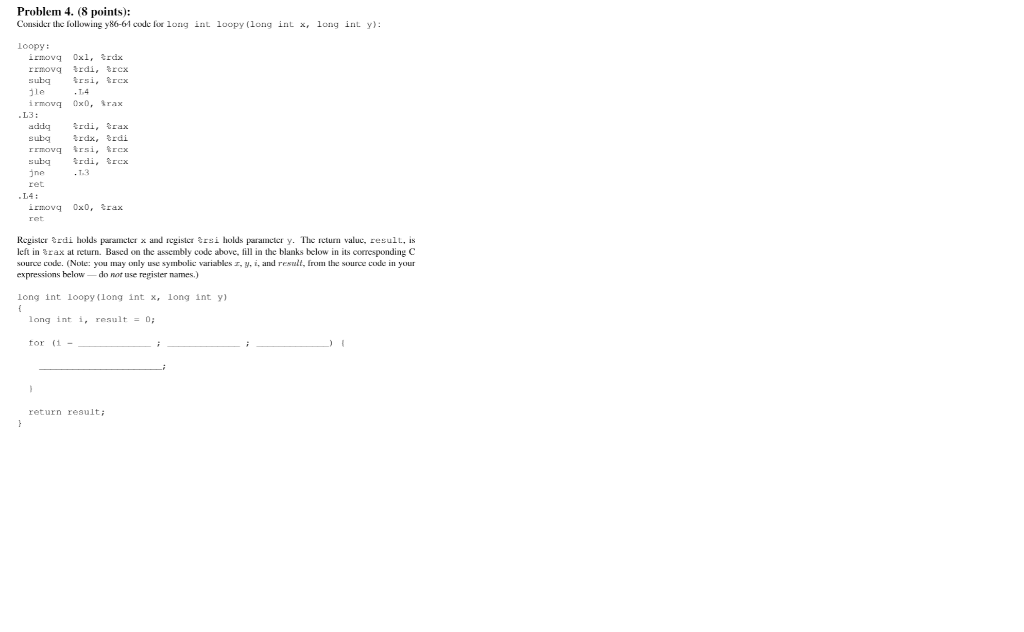 Solved Consider the following y86-64 code for long int | Chegg.com