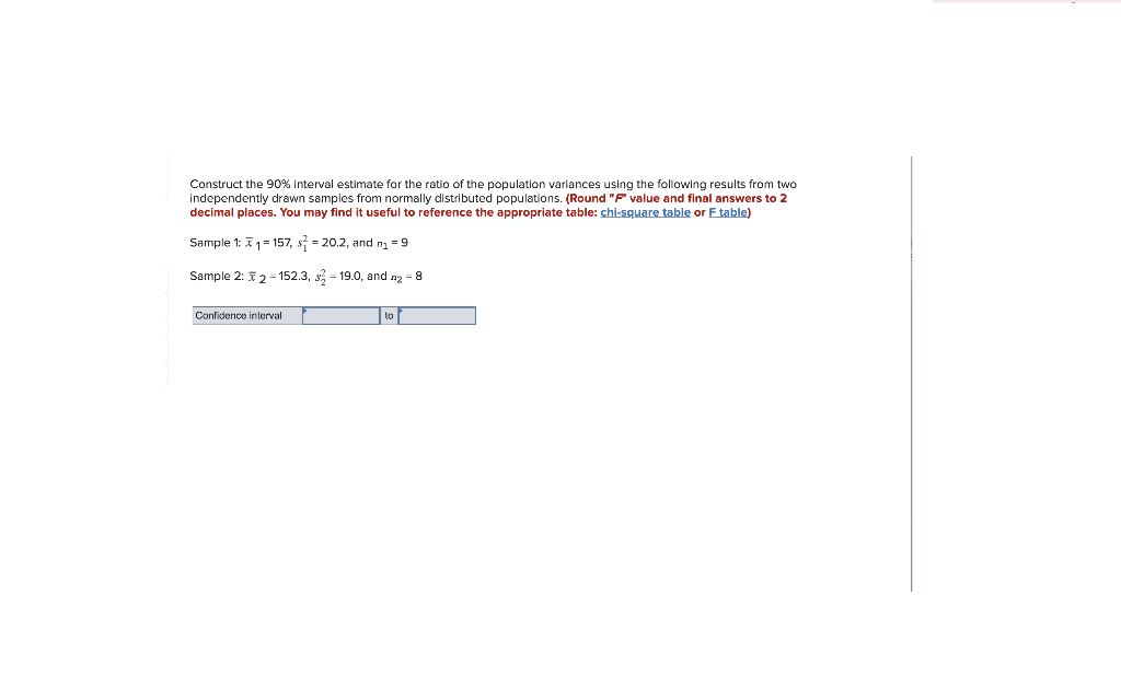 Solved Construct the 90% interval estimate for the ratio of | Chegg.com
