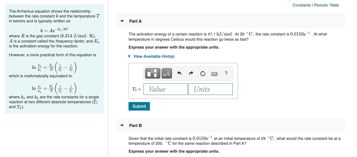 Solved Constants Periodic Table The Arrhenius equation shows | Chegg.com