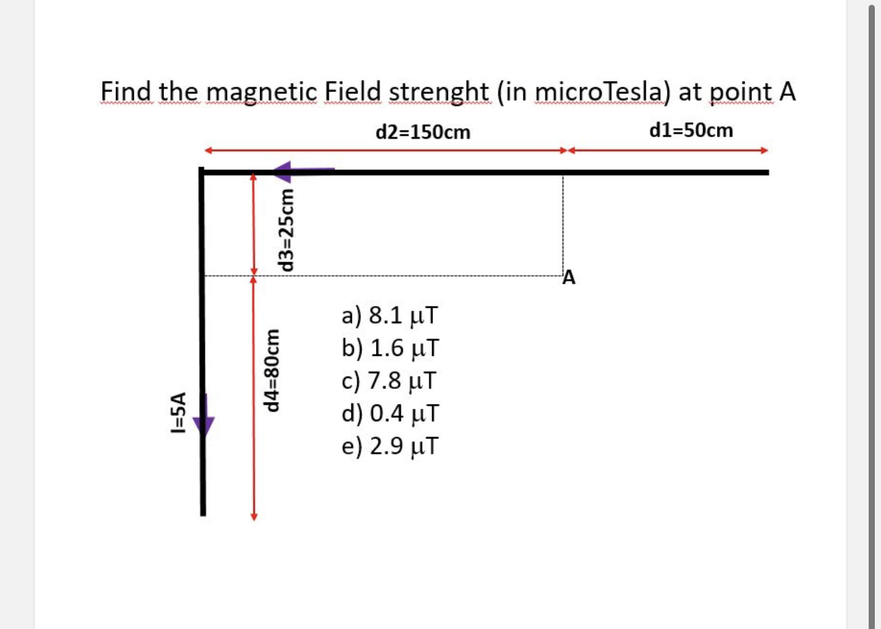 Solved Find the magnetic Field strenght (in microTesla) ﻿at | Chegg.com
