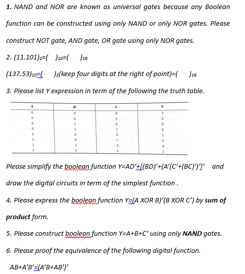 Solved 1. NAND and NOR are known as universal gates because | Chegg.com