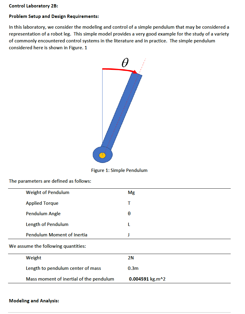 Control Laboratory 2B: Problem Setup and Design | Chegg.com