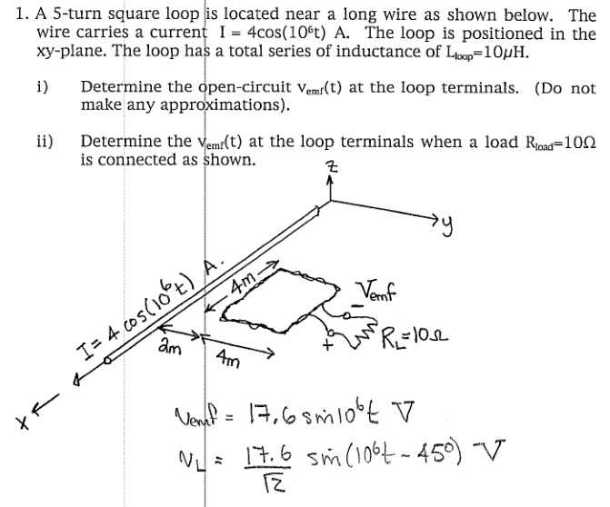 Solved 1. A 5-turn square loop is located near a long wire | Chegg.com
