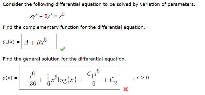 Solved xy′′−5y′=x5 Find the complementary function for the | Chegg.com