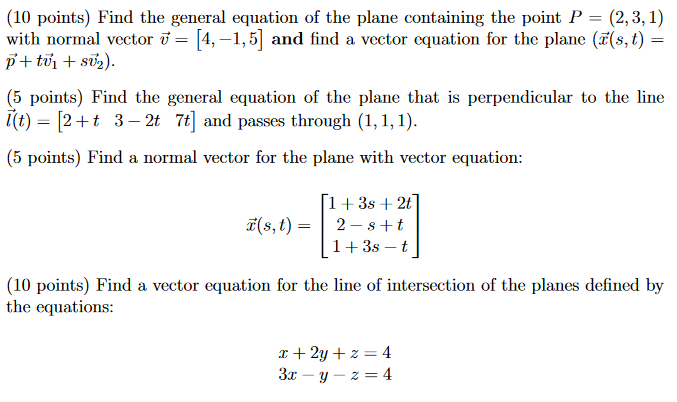 Solved (10 points) Find the general equation of the plane | Chegg.com
