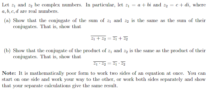 Solved Let z1 and z2 be complex numbers. In particular, let | Chegg.com