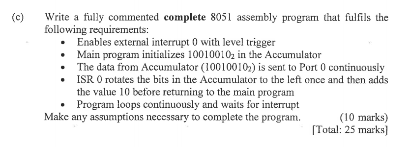 (b) Write a fully commented complete 8051 assembly | Chegg.com