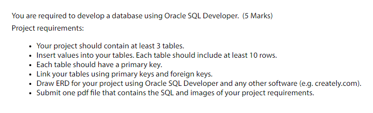 Solved You are required to develop a database using Oracle | Chegg.com