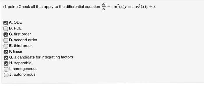 Solved (1 point) Check all that apply to the differential | Chegg.com