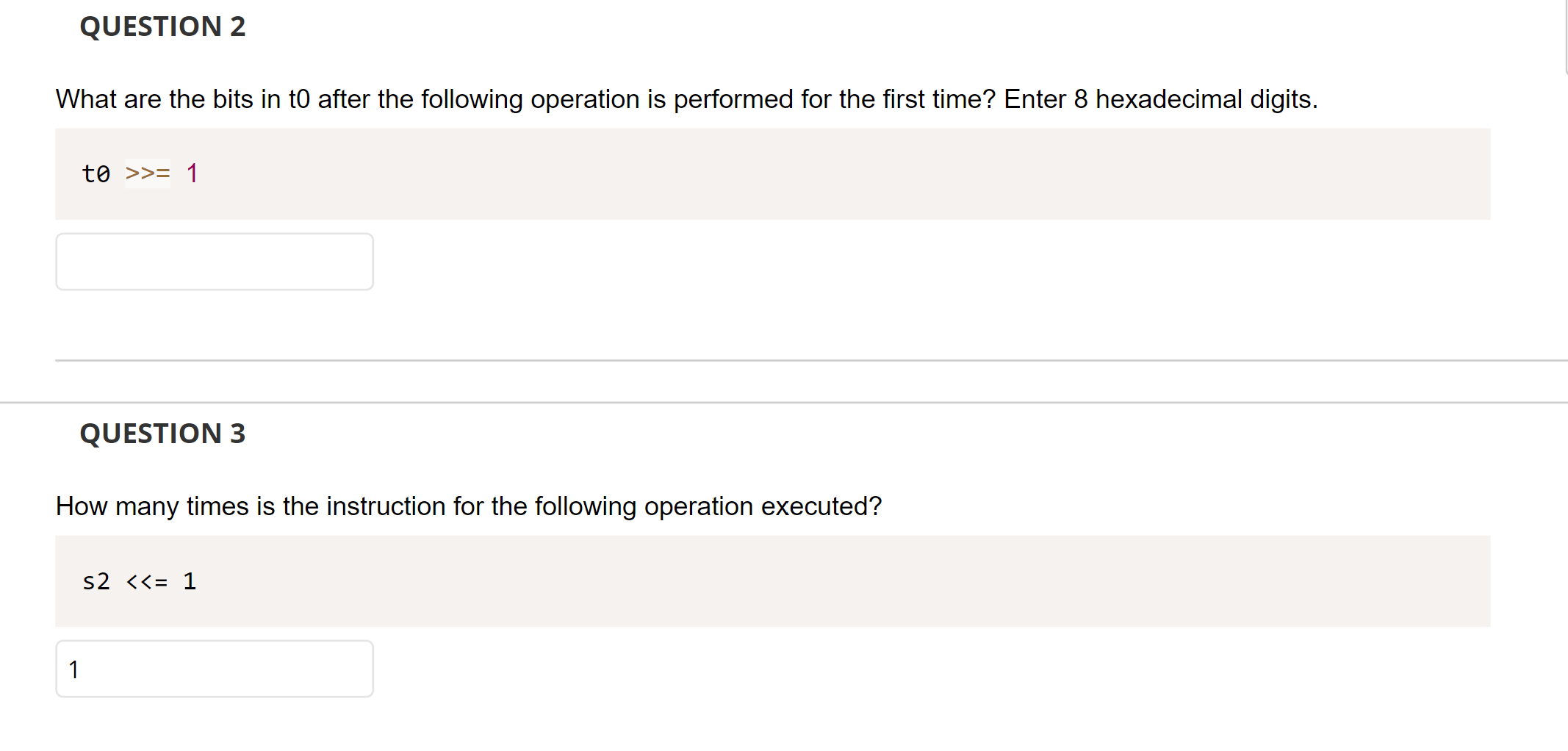 Solved What are the bits in t0 after the following operation | Chegg.com