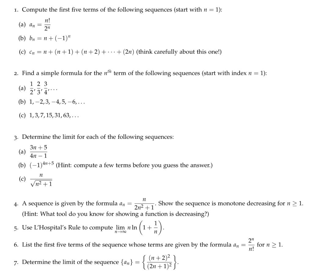 Solved 1. Compute the first five terms of the following | Chegg.com