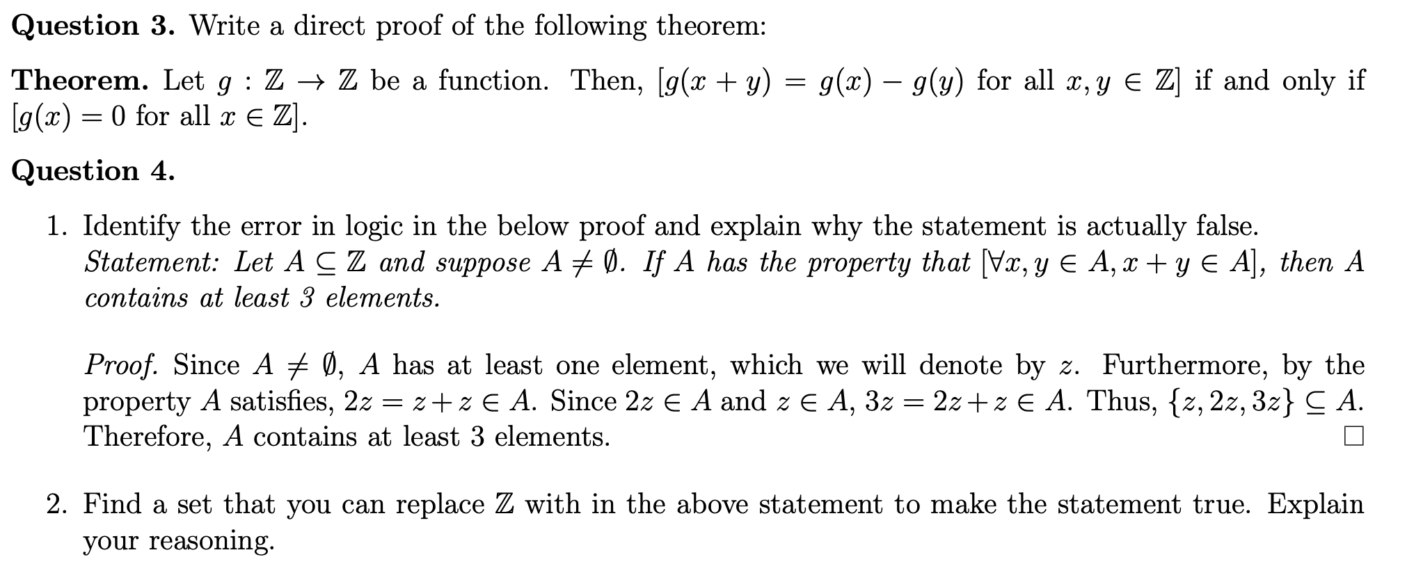 Solved Question 3. Write a direct proof of the following | Chegg.com
