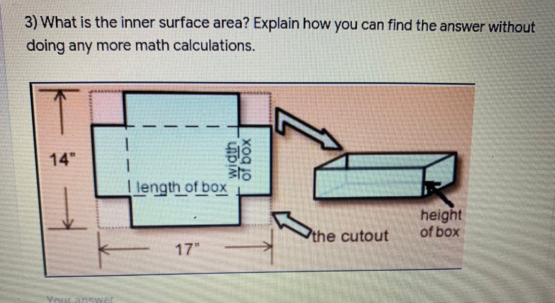 Solved 2) Find the outer surface area of the open box. Show | Chegg.com