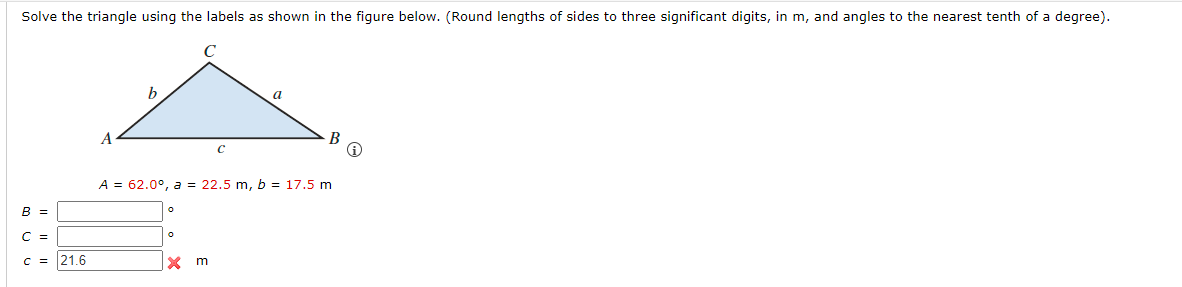 Solved Solve the triangle using the labels as shown in the | Chegg.com