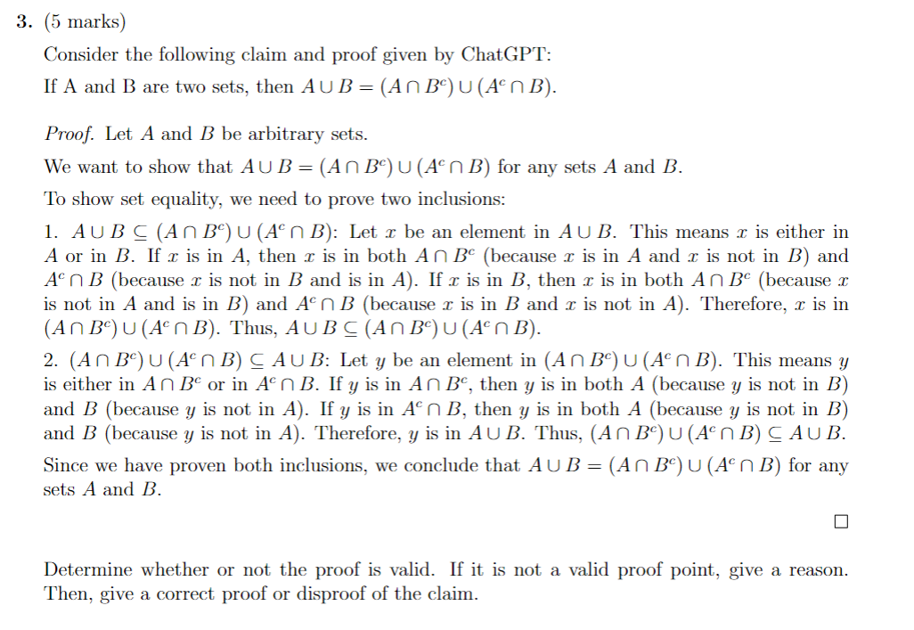 Solved 3. (5 marks) Consider the following claim and proof | Chegg.com