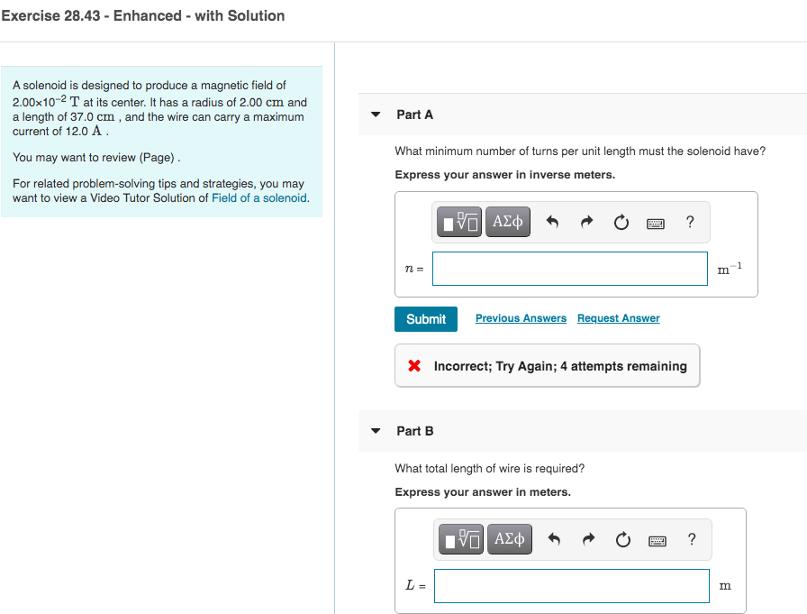 Solved Exercise 28.43 - Enhanced - with Solution Part A A | Chegg.com