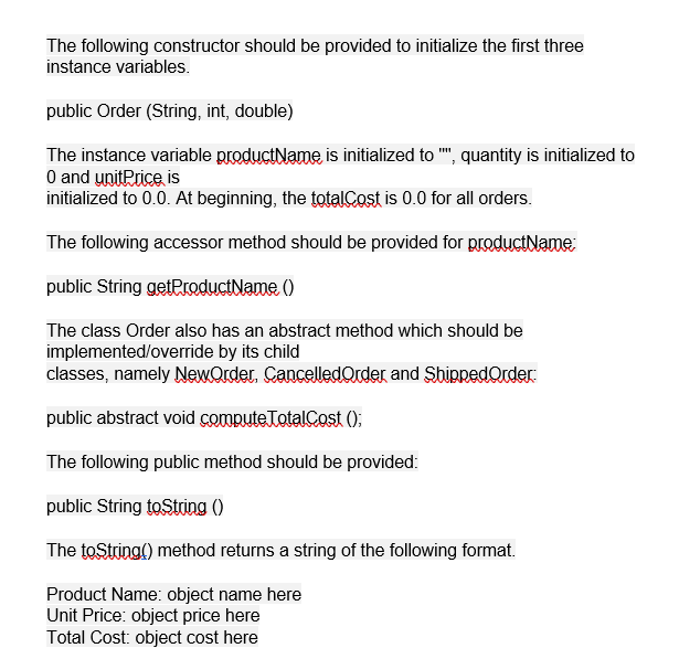 Solved Order is an abstract class, which represents the | Chegg.com