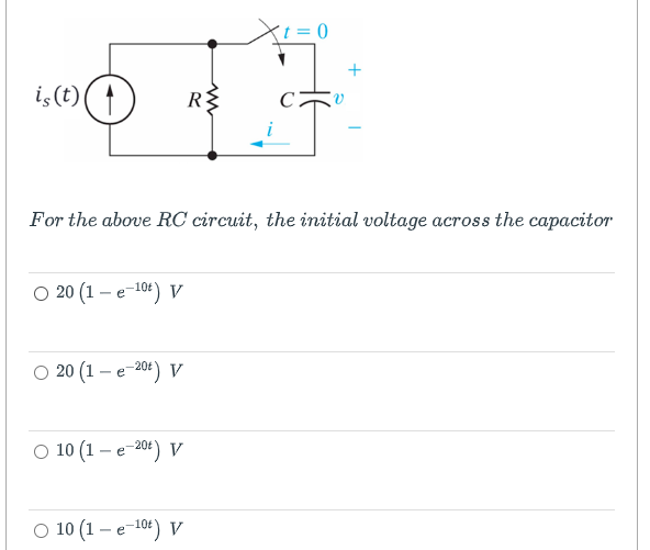 For the above RC circuit, the initial voltage across | Chegg.com