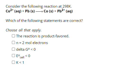 Solved Consider the following reaction at 298 K. | Chegg.com