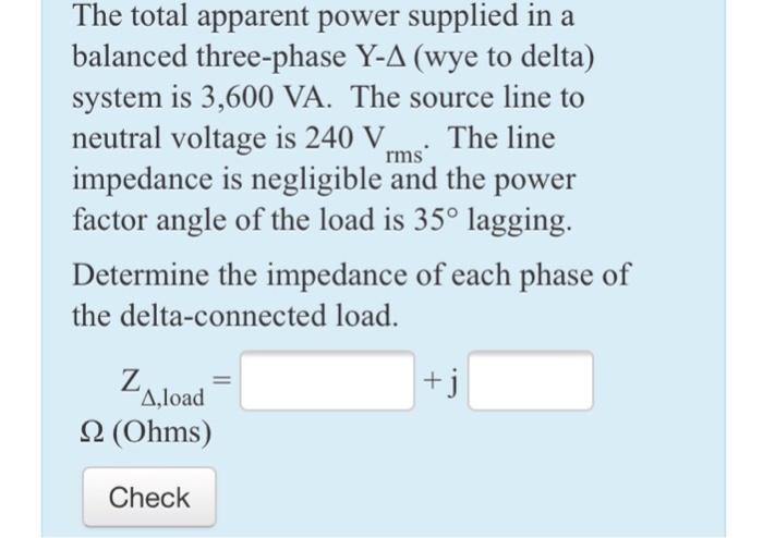 Solved The total apparent power supplied in a balanced | Chegg.com