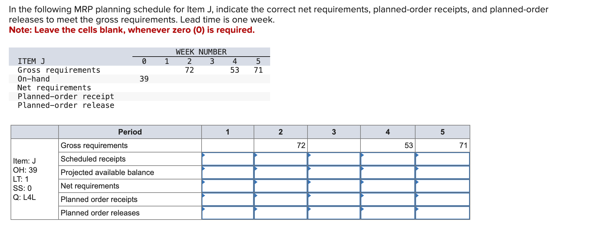 Solved In the following MRP planning schedule for Item J, | Chegg.com