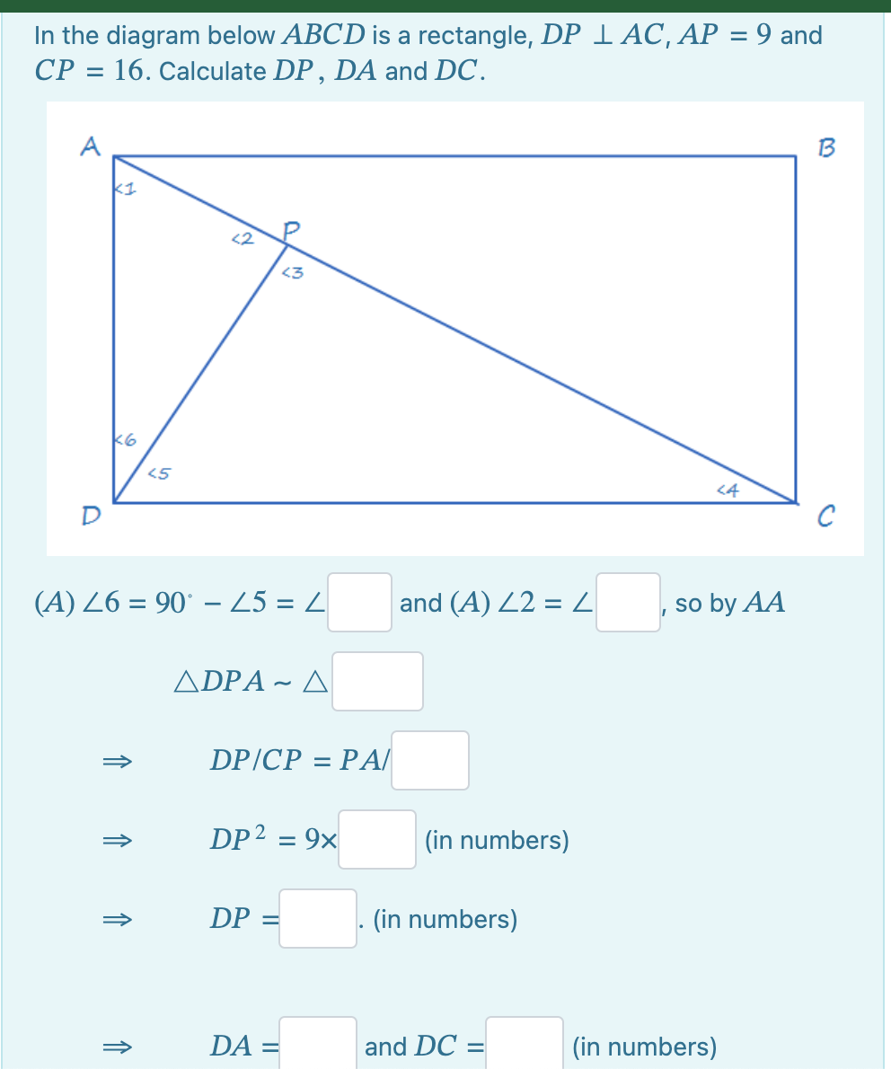 Solved In the diagram below ABCD is a rectangle, DP⊥AC,AP=9 | Chegg.com
