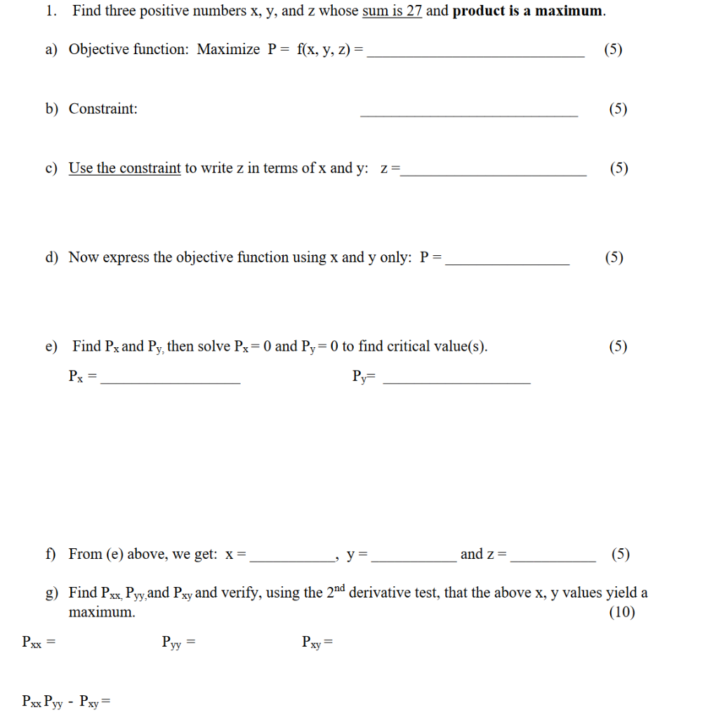 Solved 1. Find three positive numbers x, y, and z whose sum | Chegg.com