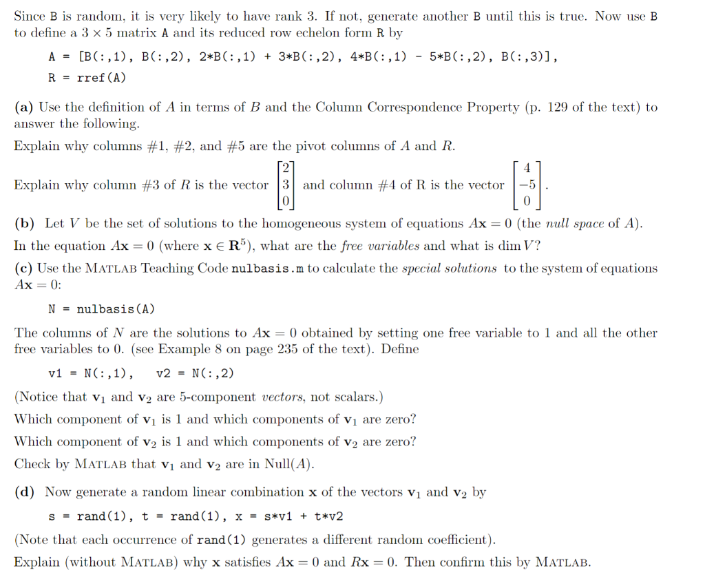Solved Question 2. Reduced Row Echelon Form and Null Space | Chegg.com
