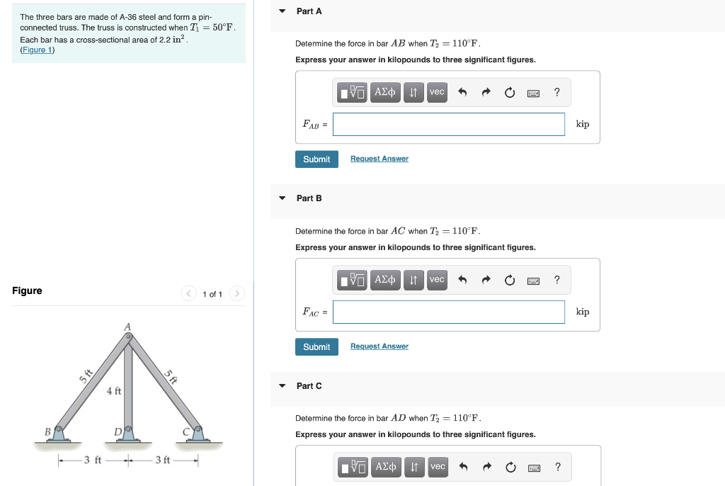 Solved The three bars are made of A-36 steel and form a | Chegg.com