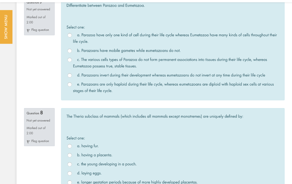 Solved UUSITUI Differentiate between Parazoa and Eumetazoa. | Chegg.com
