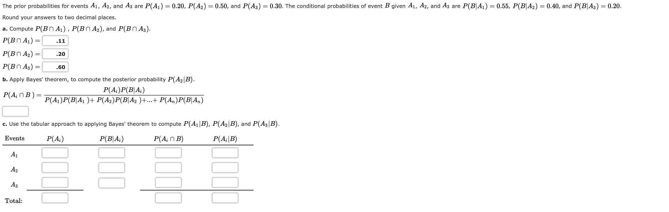 Solved = .11 The prior probabilities for events A1, A2, and | Chegg.com