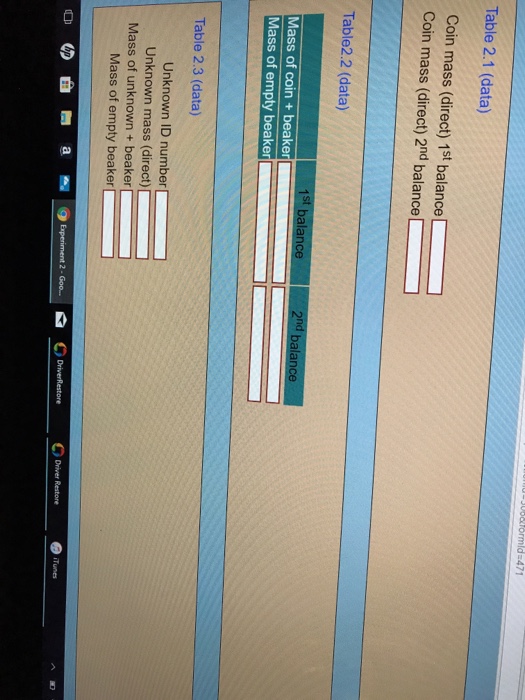 Table 2.1 (data) Coin mass (direct) 1st balance Coin | Chegg.com