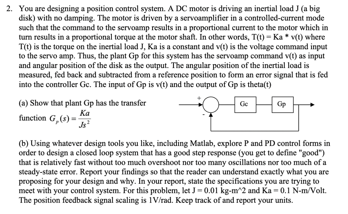 Solved You are designing a position control system. A DC | Chegg.com