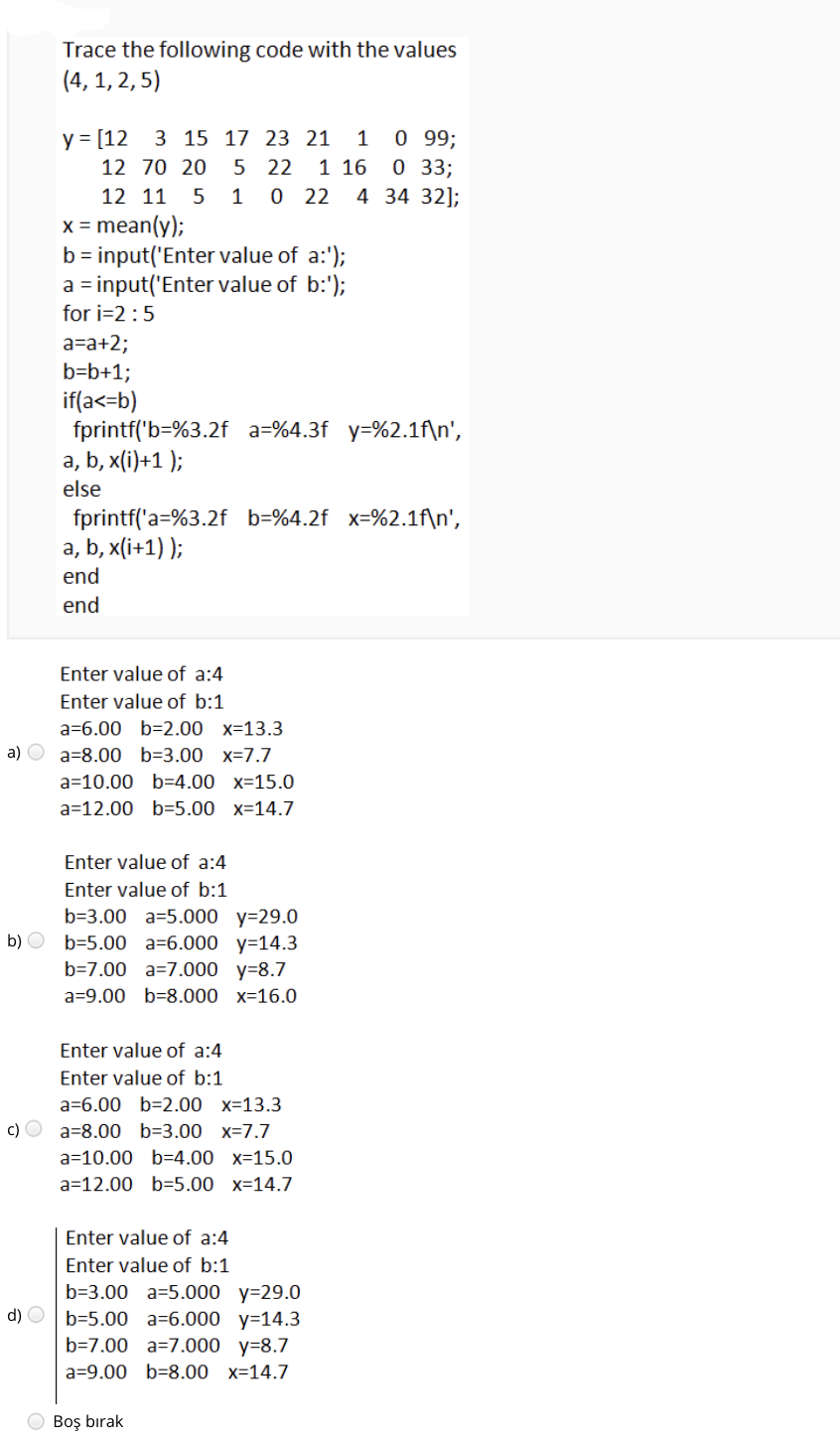 Solved Trace the following code with the values (4, 1, 2,5) | Chegg.com