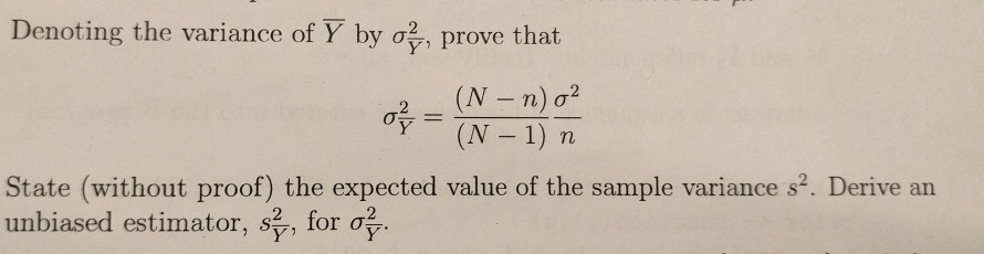 Solved Denoting the variance of by ơ, prove that n' ) σ ơy _ | Chegg.com