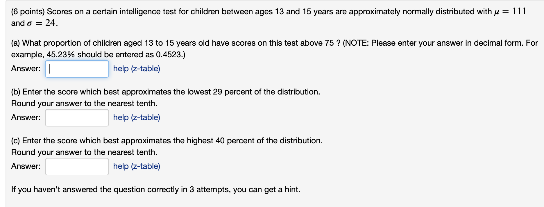 Solved (6 points) Scores on a certain intelligence test for | Chegg.com