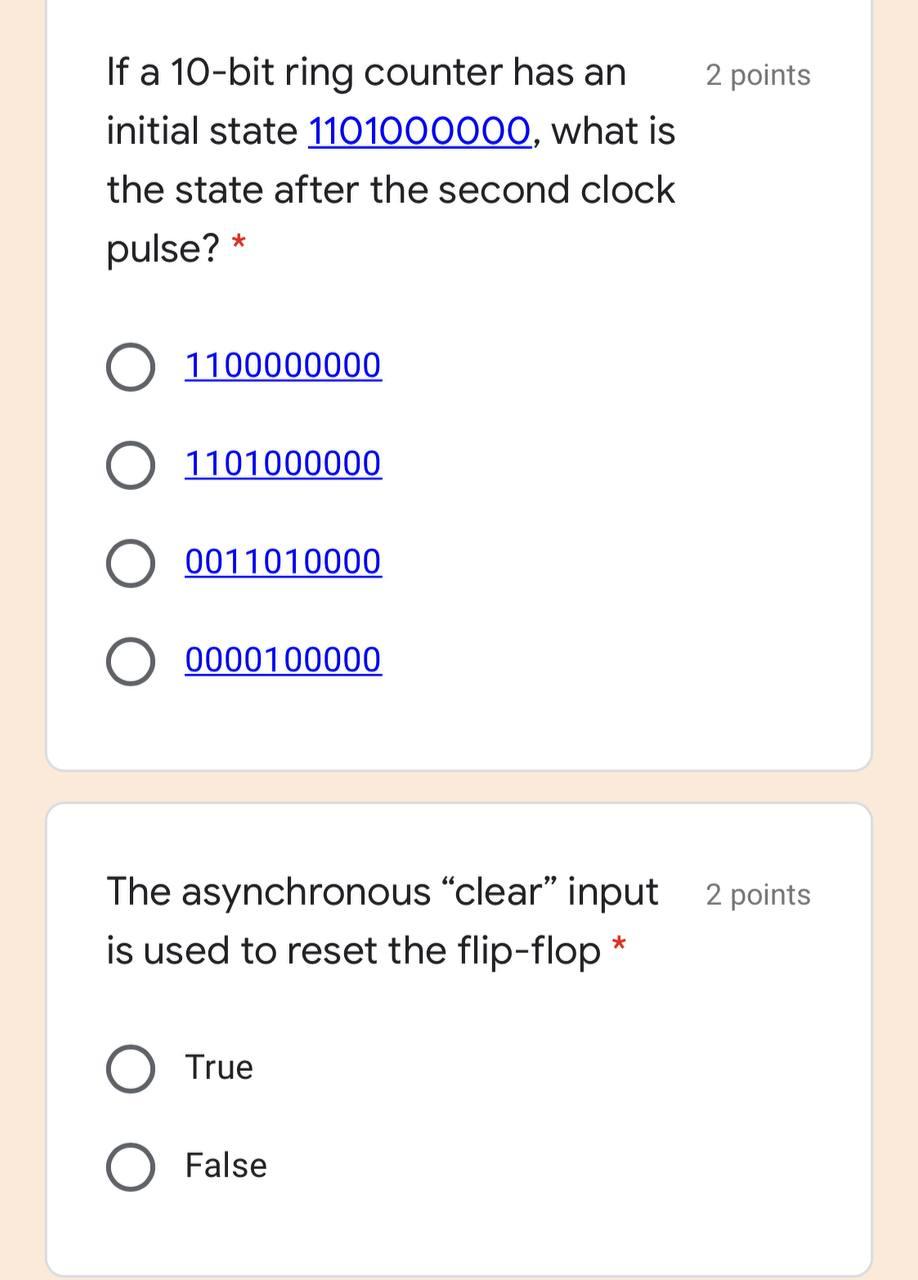 Solved 2 points If a 10-bit ring counter has an initial | Chegg.com