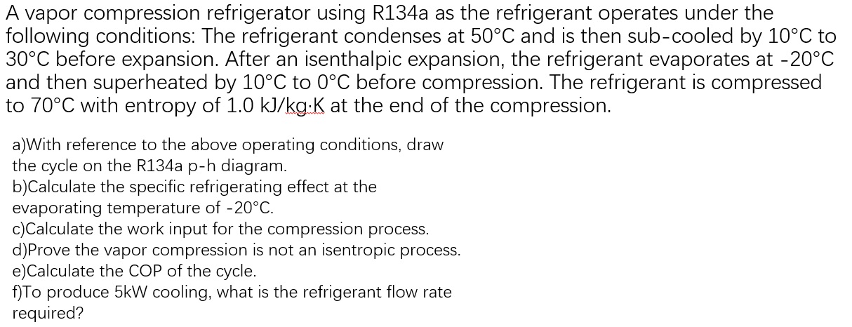 Solved A vapor compression refrigerator using R134a as the | Chegg.com