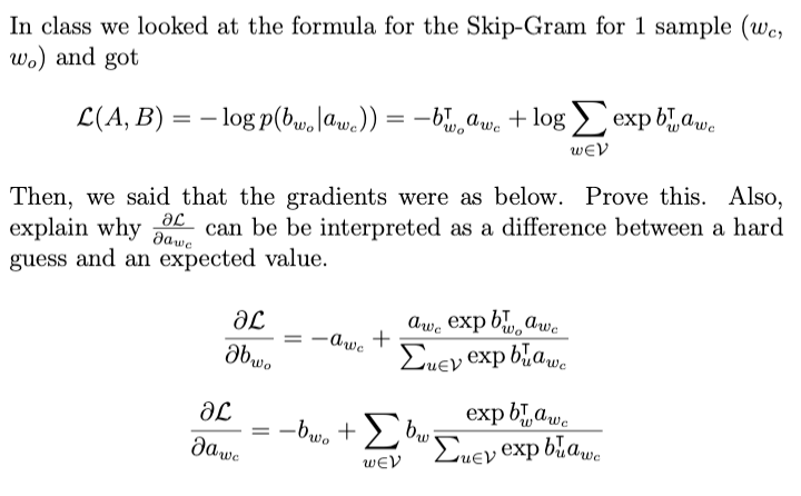 Solved In class we looked at the formula for the Skip-Gram | Chegg.com