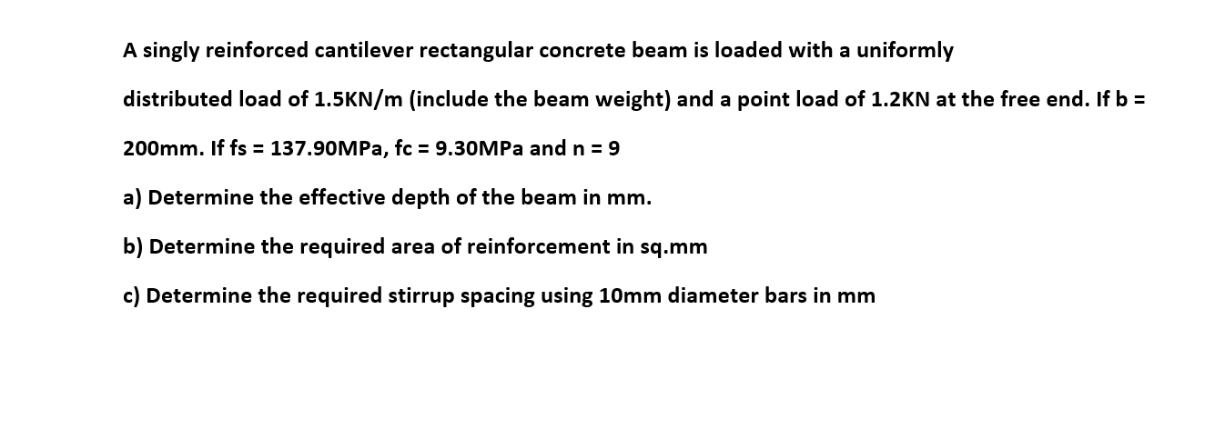 Solved A singly reinforced cantilever rectangular concrete | Chegg.com