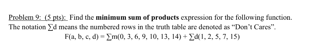 Solved Problem 9: (5 pts): Find the minimum sum of products | Chegg.com