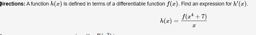 Solved Directions: A function h(x) is defined in terms of a | Chegg.com