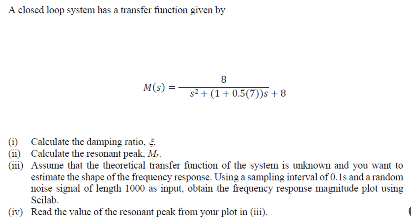 Solved A closed loop system has a transfer function given by | Chegg.com