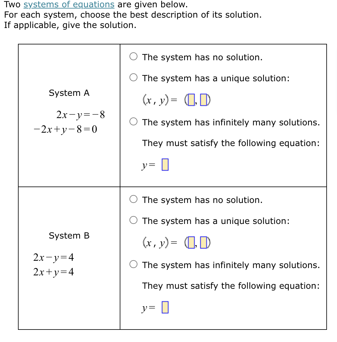 Solved Two systems of equations are given below.For each | Chegg.com